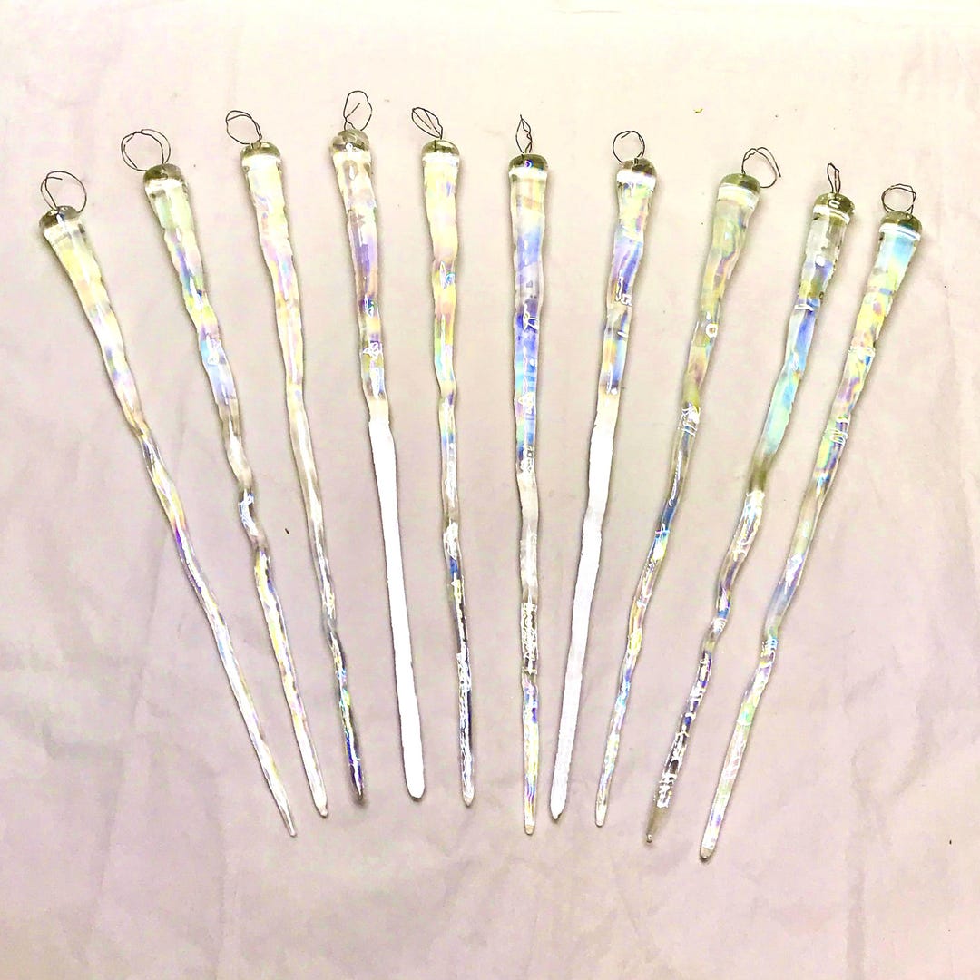 Iridescent Glass Icicles for Christmas Decorating, Embedded Wire, 11 ...