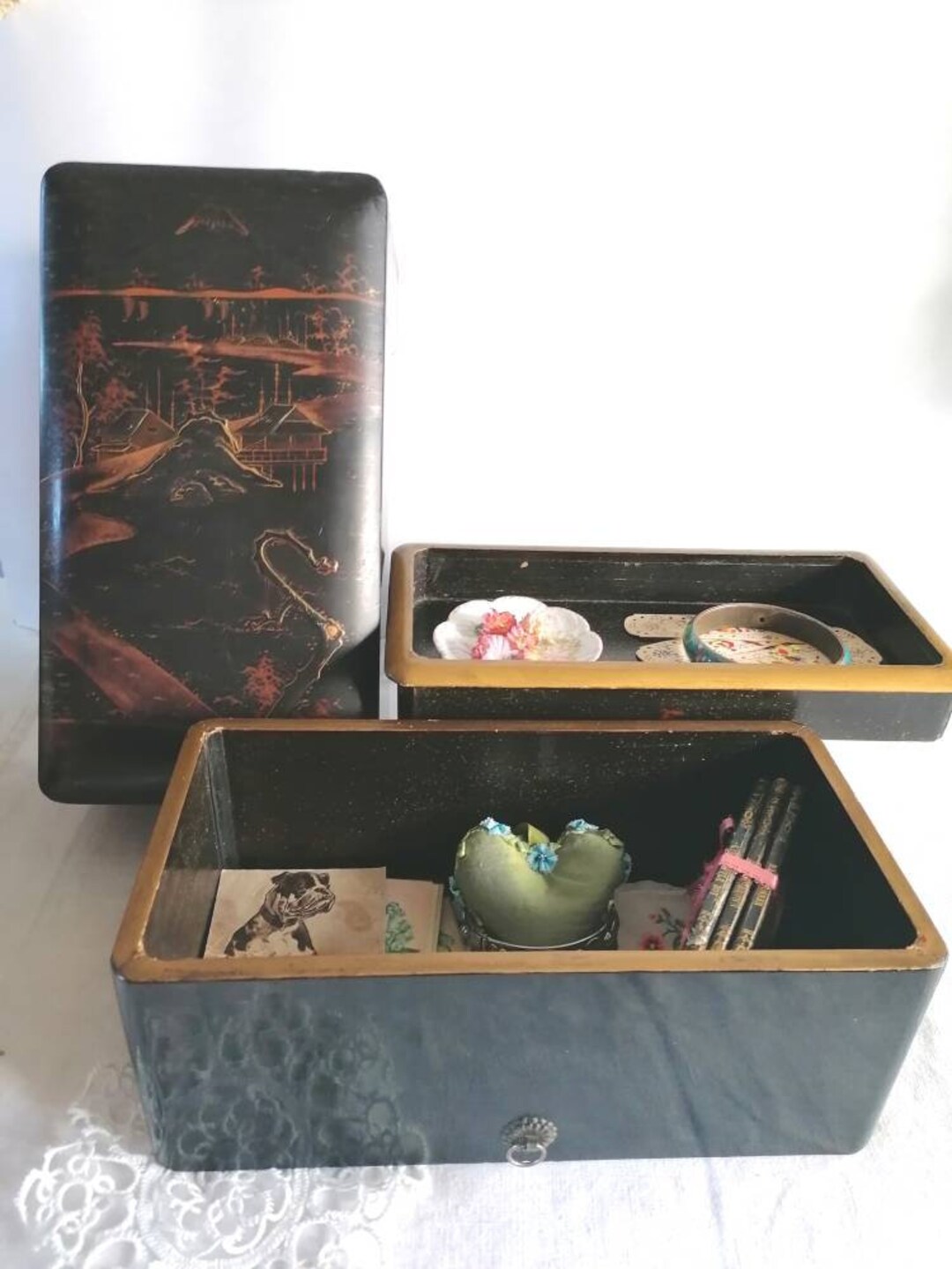 Antique Document Box With Insert Tray - RESTORED, Vintage Box, Storage ...