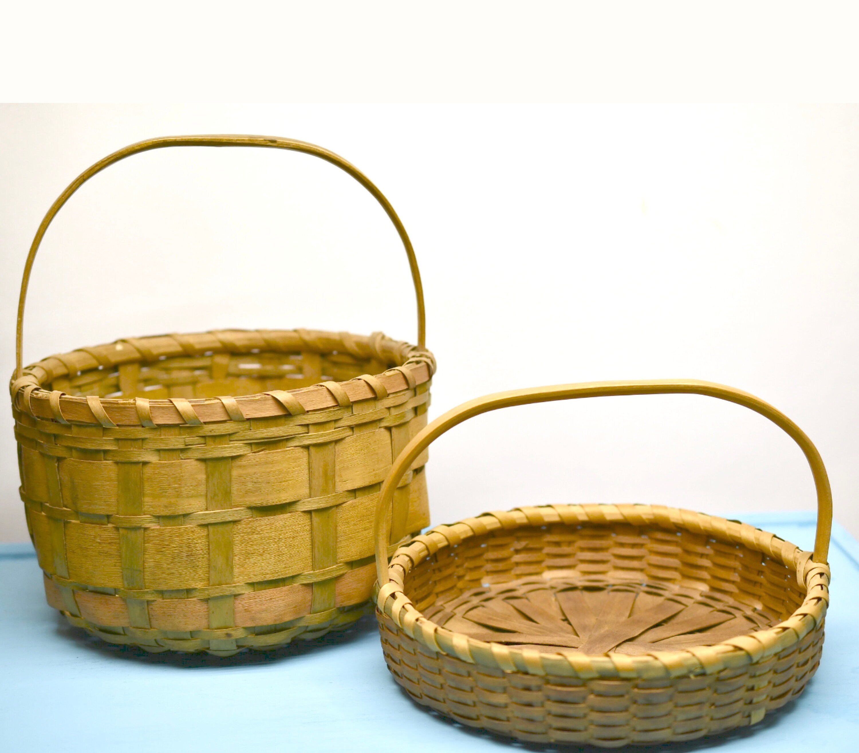 Vintage Splint Baskets With Bent Wood Handles Pair - Etsy