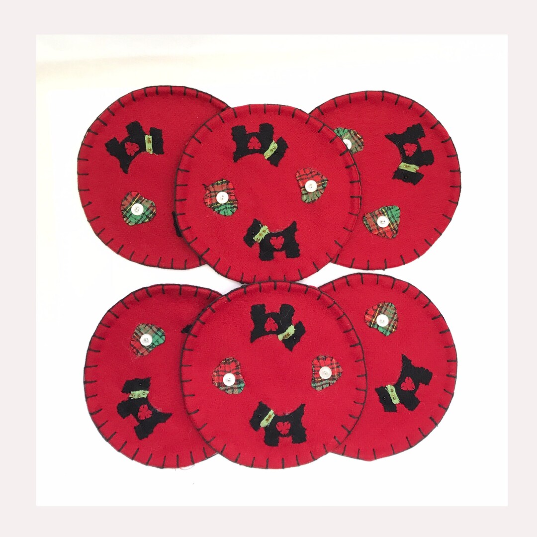 Set of 6 Handmade Scottish Themed Coasters, Scottie Dogs, MOP Buttons ...