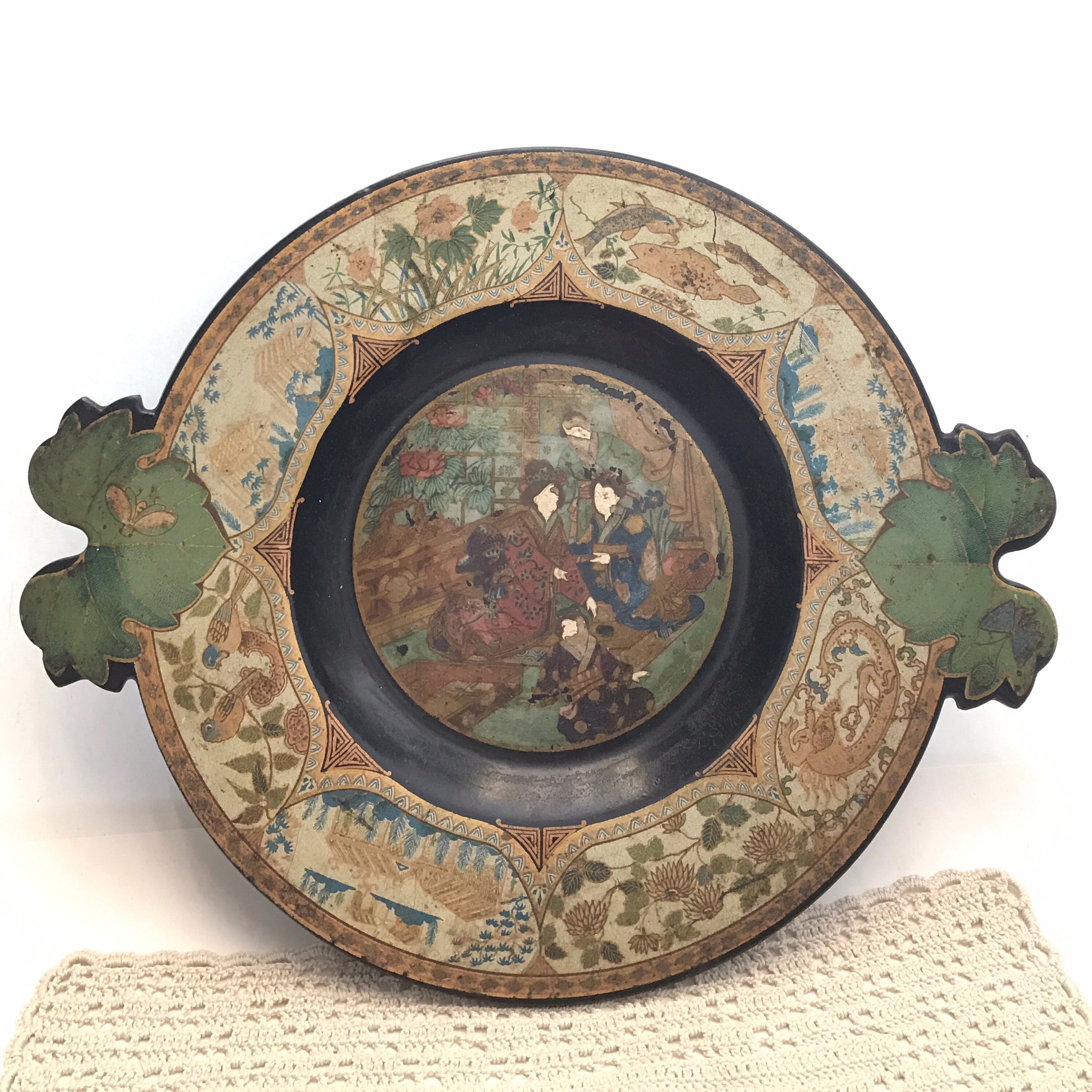 Antique Lacquer Pedestal Plate Decorative Lacquerware - Etsy