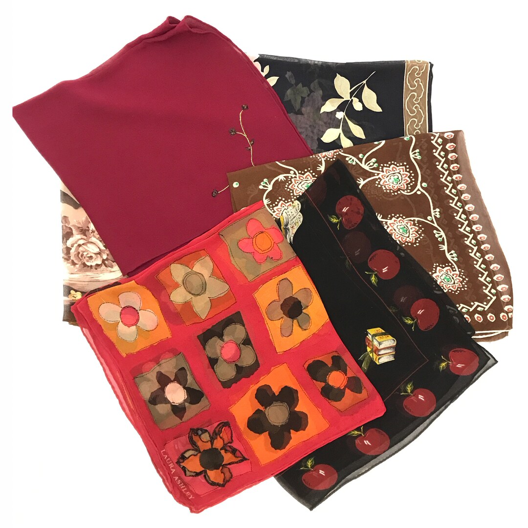 Lot of 6 Lightly Damaged Small Crepe Silk Scarves, Scarves for ...