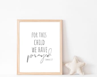 For This Child We Have Prayed Nursery Printable, Baby Room Print, Bible ...