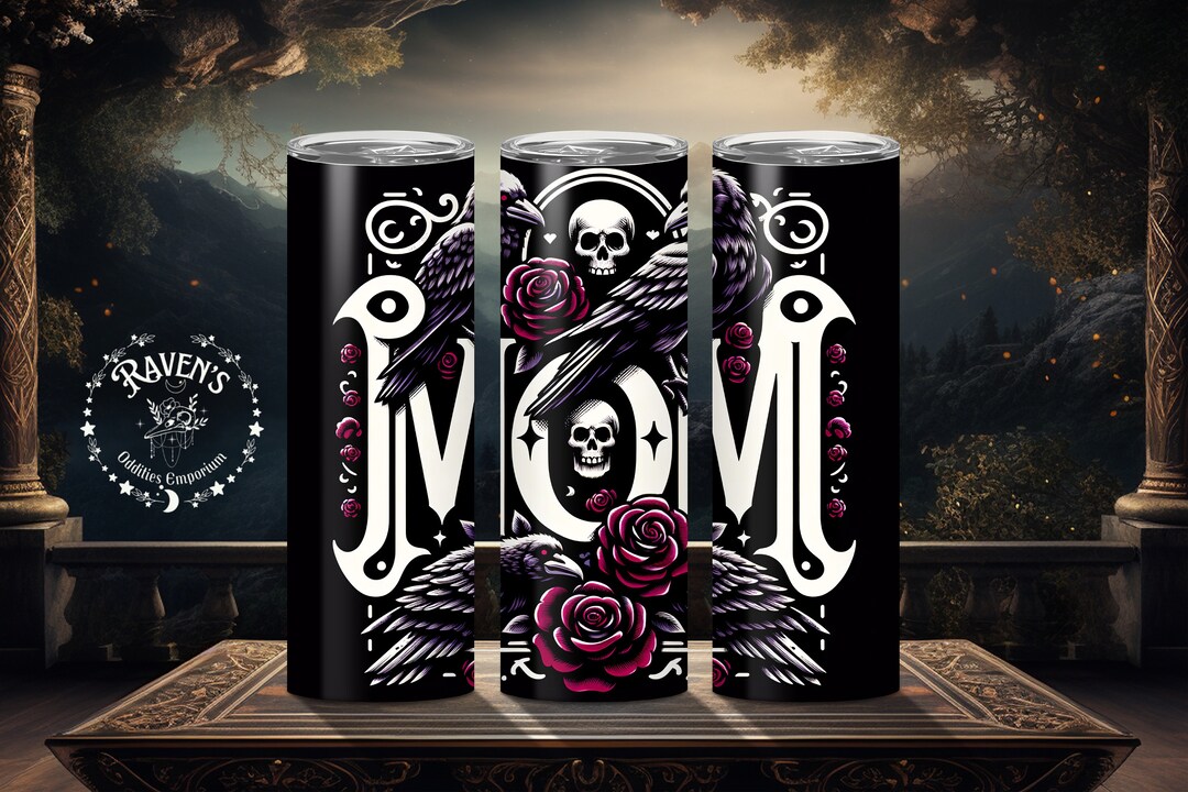 Goth Mom Skull Tumbler: 20oz Stainless Steel Raven Cup - Etsy