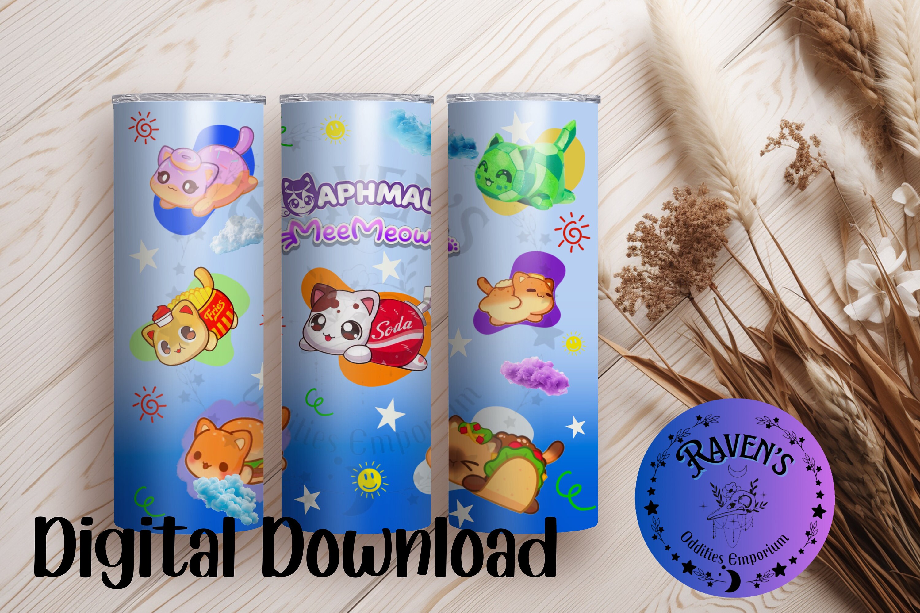 Mee Meows Anime Unisex Tumbler Wrap, Kawaii Cute Meows 20oz Skinny ...