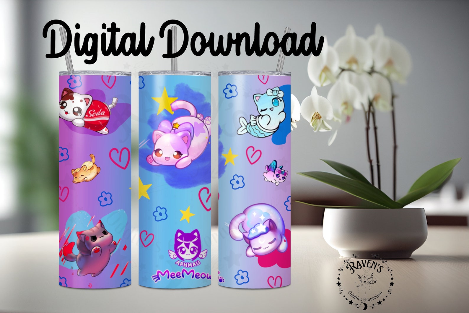 Mee Meows Anime Tumbler Wrap, Cute Meows 20oz Skinny Tumbler Wrap ...