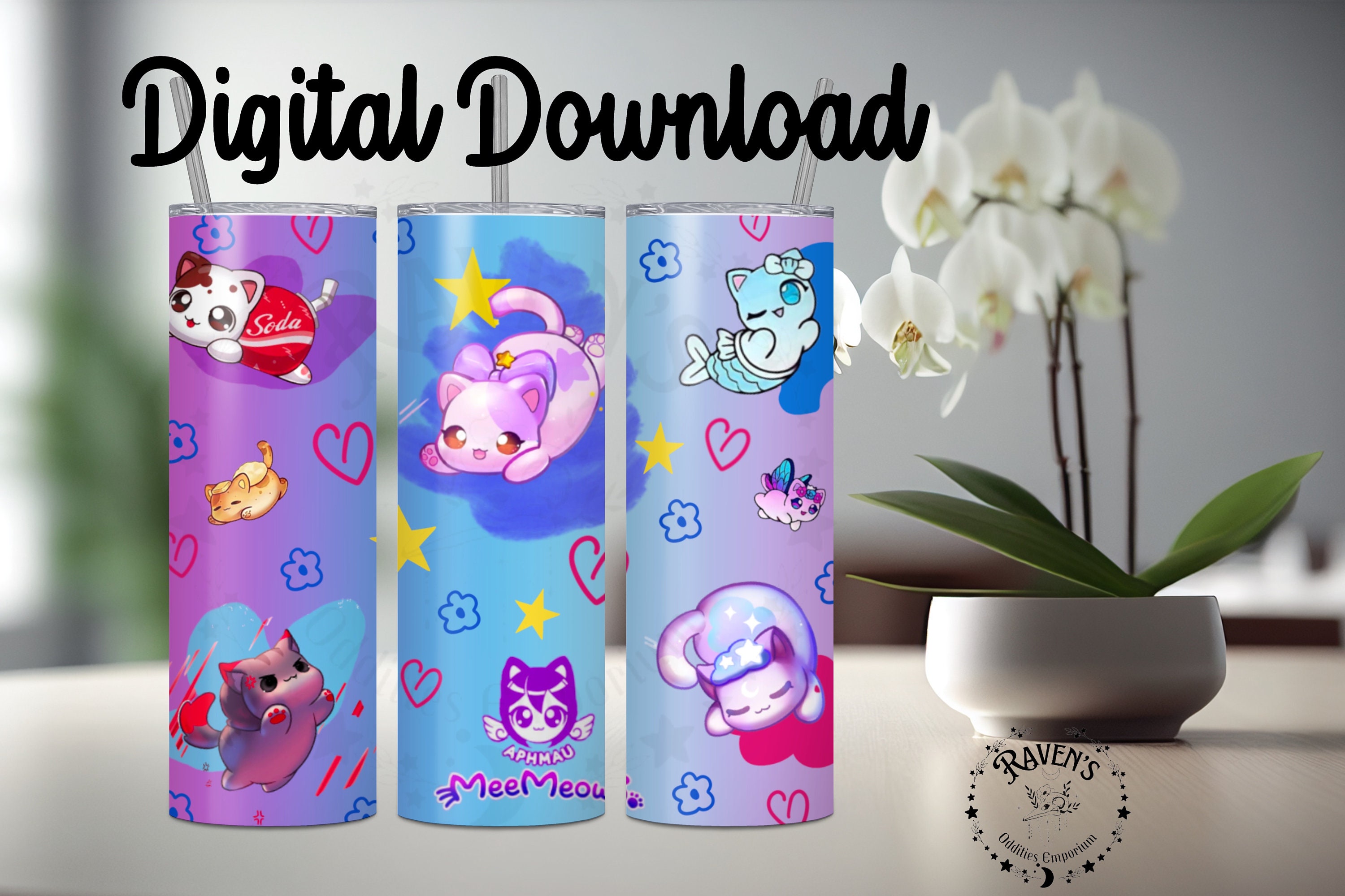 Mee Meows Anime Tumbler Wrap, Cute Meows 20oz Skinny Tumbler Wrap ...