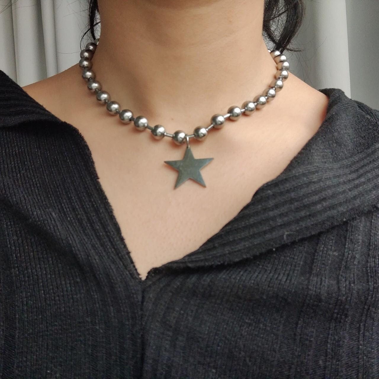 Stainless Steel XXL Ball Chain With Star Pendant Y2K Grunge Alt Fairy ...