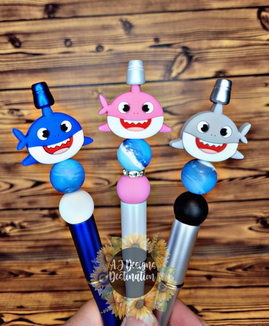 Baby Shark Beaded Ink Pens Mama Shark Ink Pens Daddy Shark - Etsy