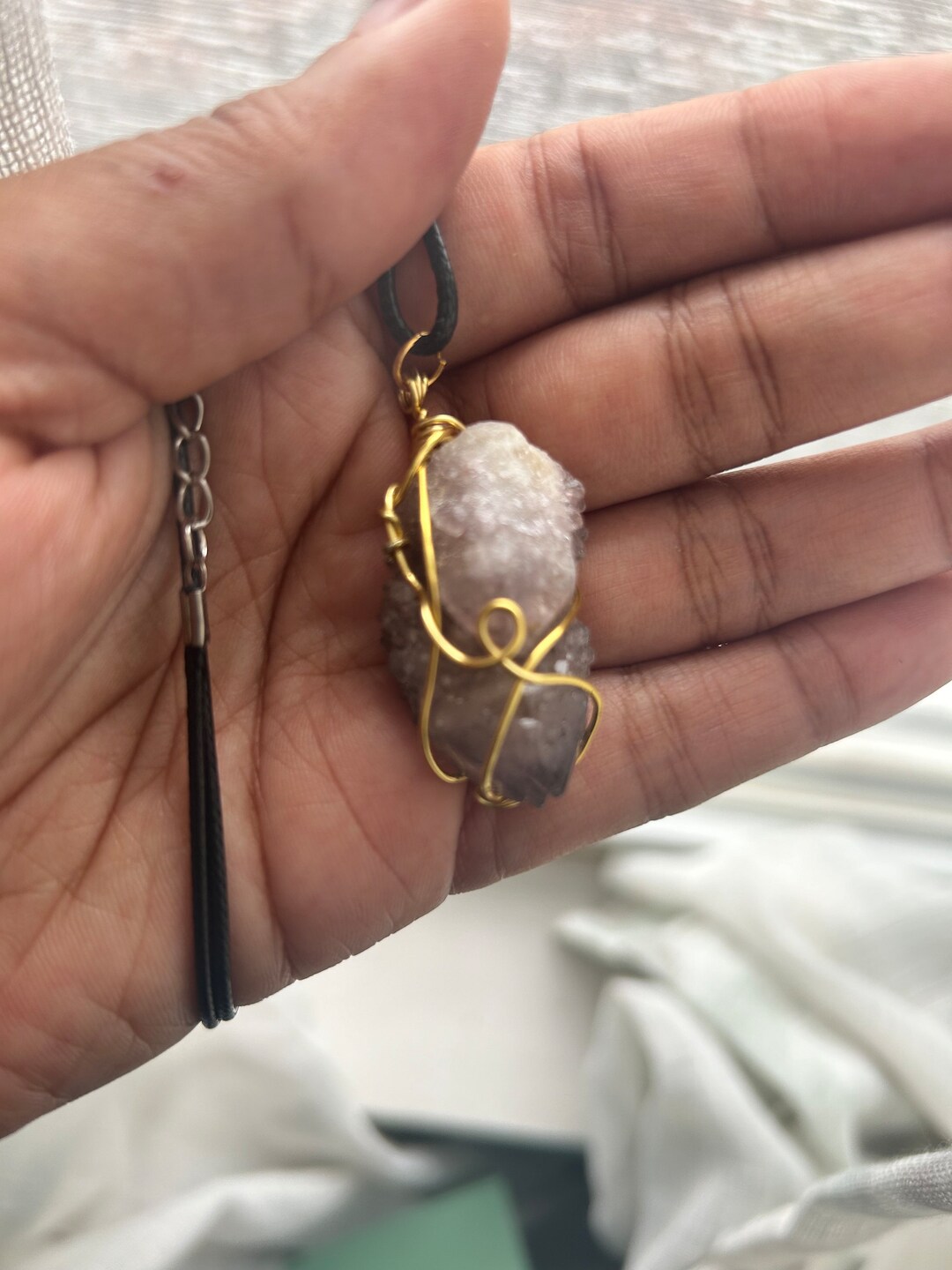 Raw Spirit Quartz Wire Wrapped in Gold Copper With Black Cord Necklace ...