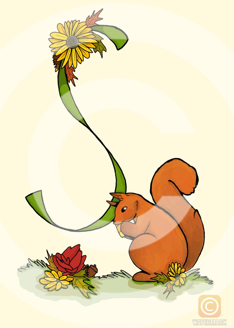 S is for Squirrel, Letter S Print, Alphabet Print, Digital Download ...