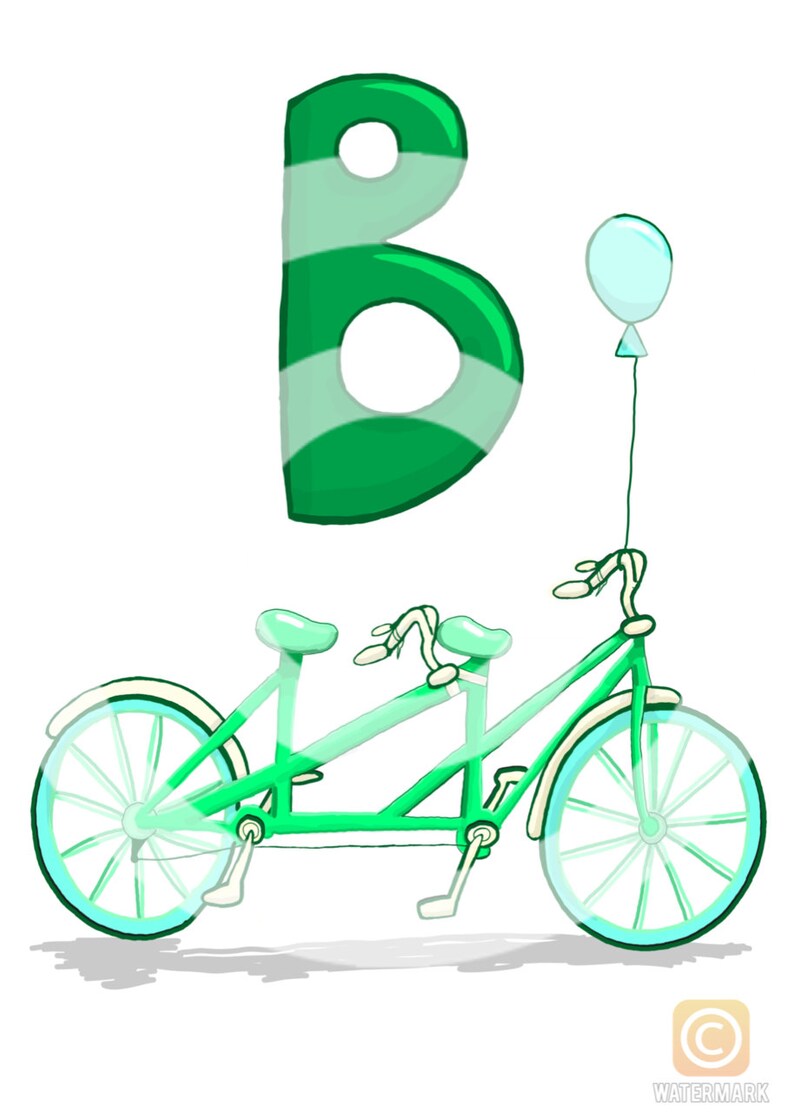 B is for BICYCLE Bicycle Art Alphabet Print Digital - Etsy