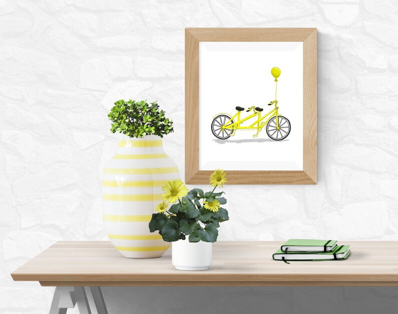 Yellow Tandem Bicycle Bicycle Art Anniversary Gift Print - Etsy