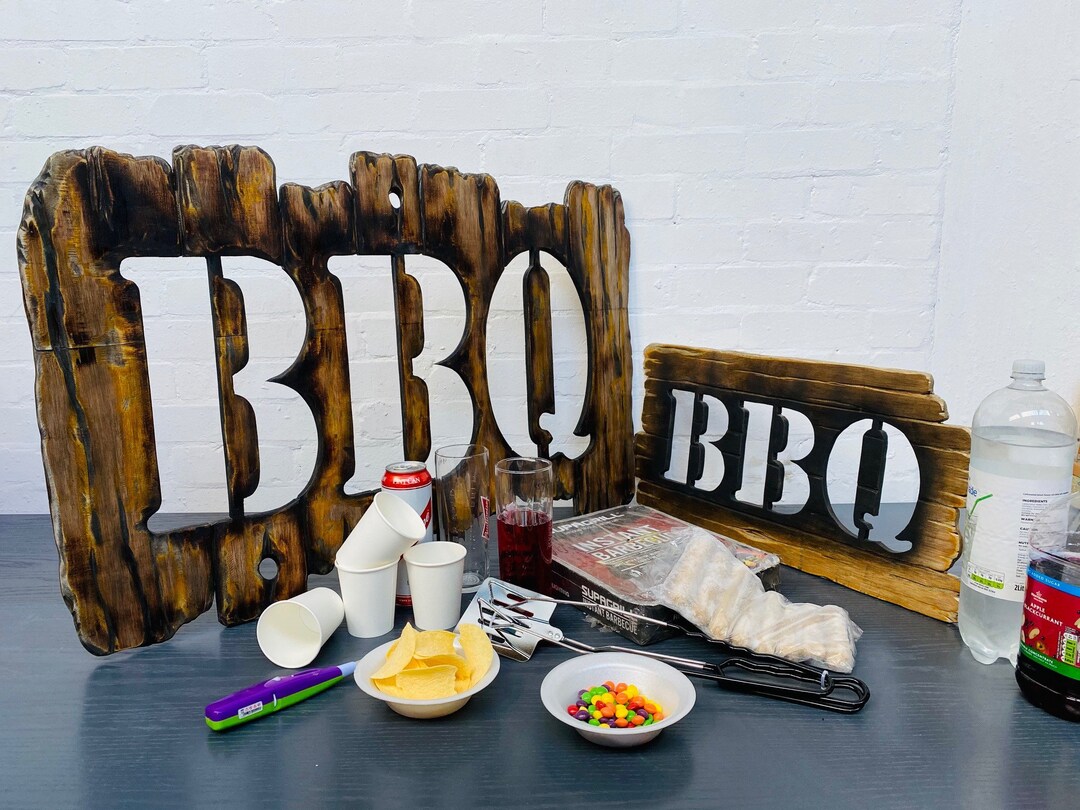 Handmade Wooden Barbecue Sign for Garden Decoration, Wood BBQ Sign for ...
