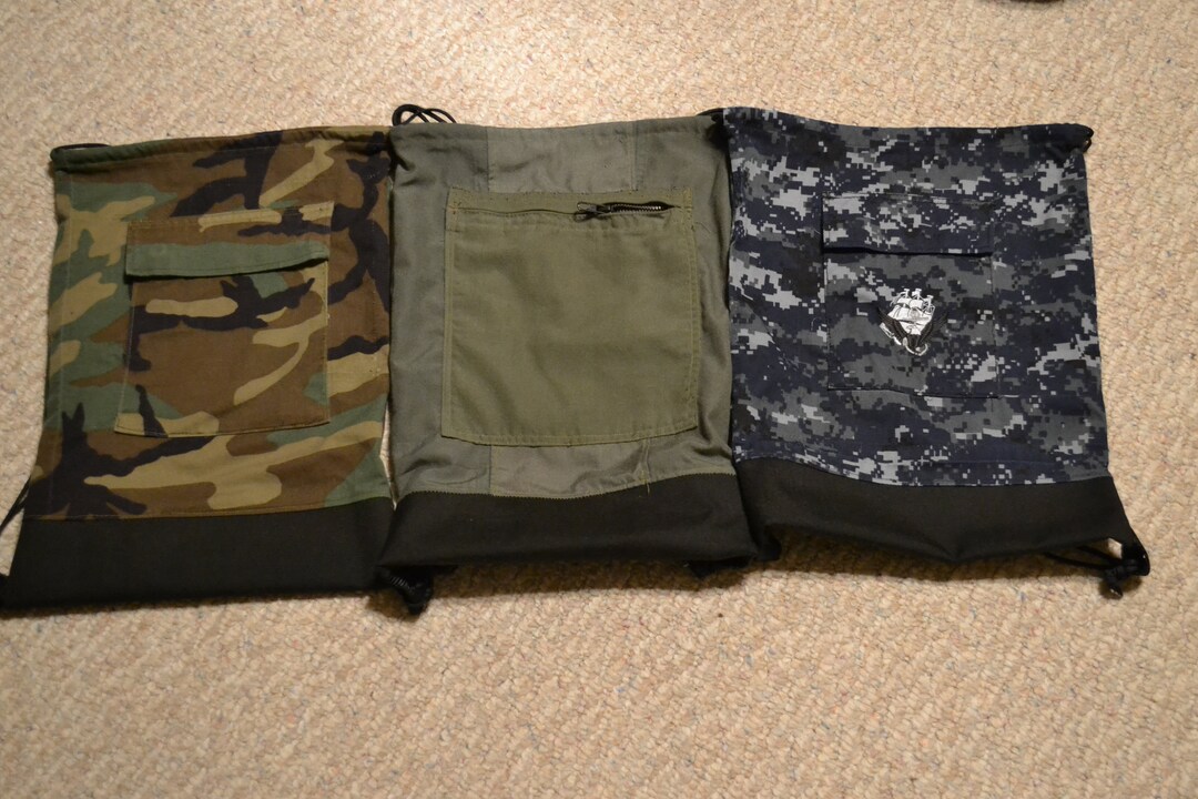 Draw String Backpack, Upcycled Retired Uniform Backpack - Etsy