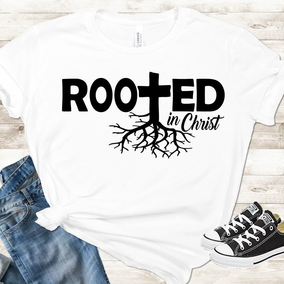 Rooted in Christ White T-shirt - Etsy