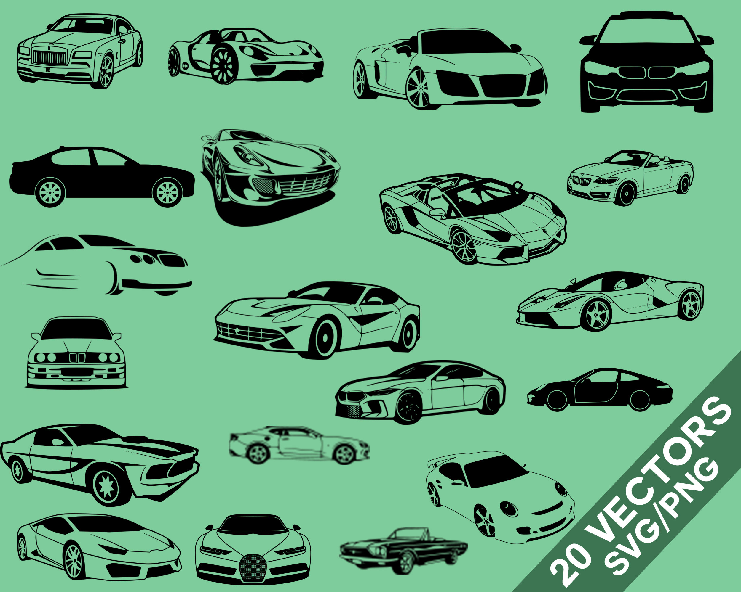 Car Vector Pack SVG, PNG, Cool Car Clip Art, Digital Files, Cricut ...