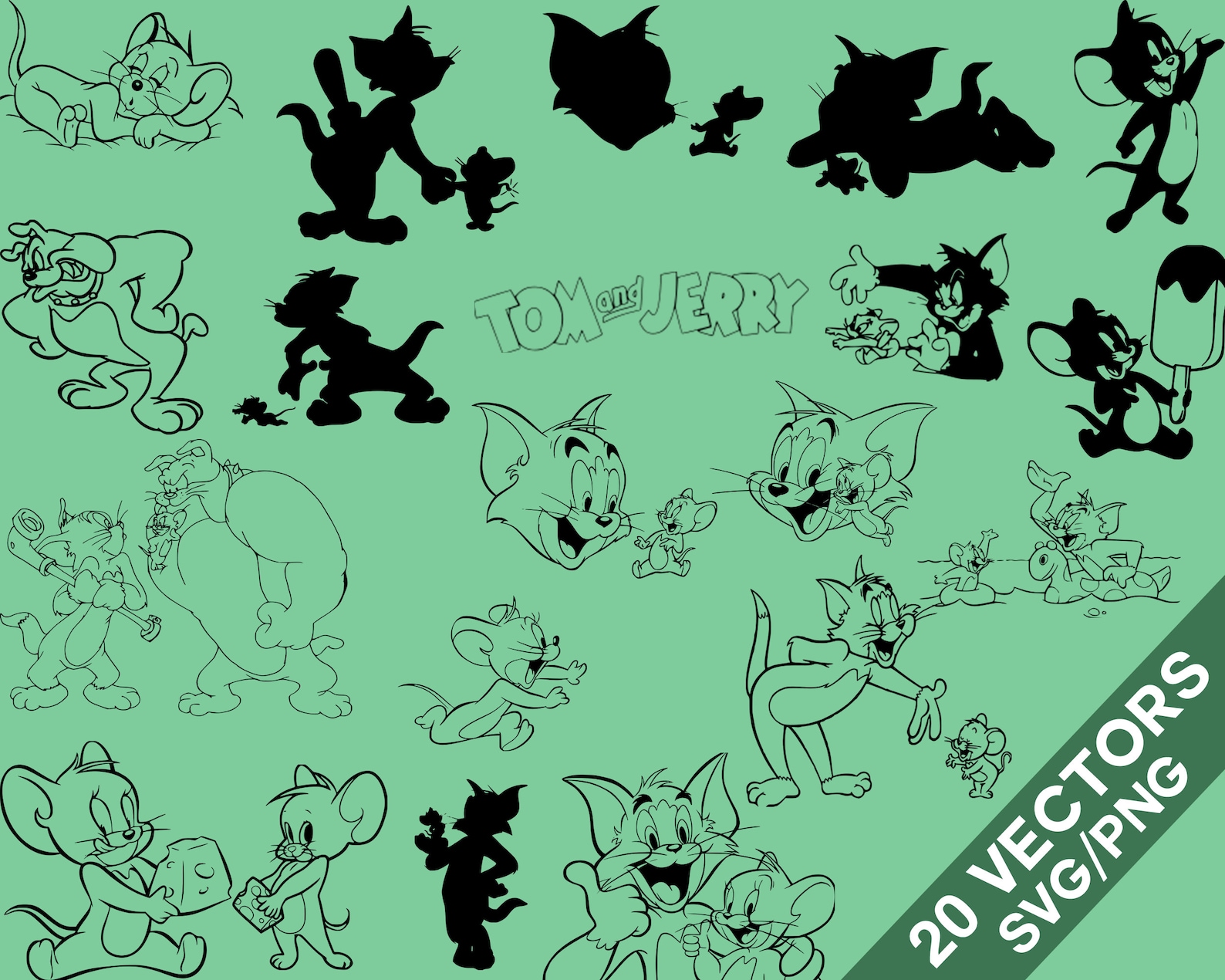Tom and Jerry Pack SVG, PNG, Tom and Jerry R Clip Art, Digital Files ...
