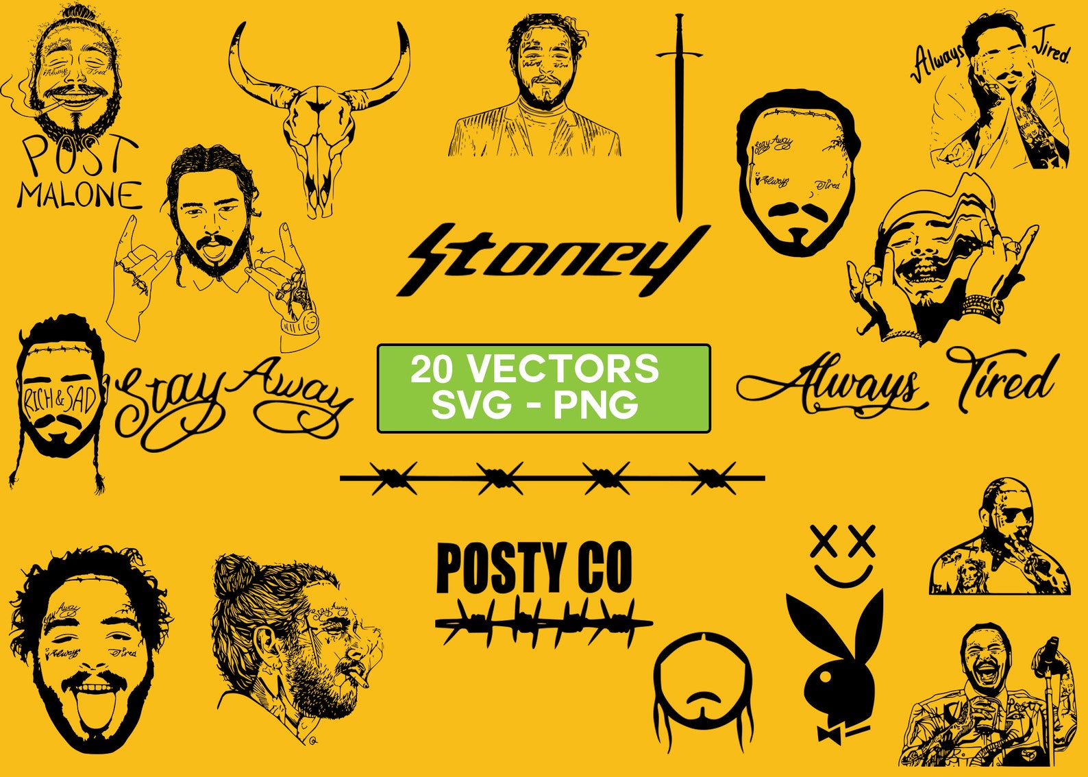Post Malone Vector Pack, SVG, Png , Post Malone Clip Art, Post Malone ...