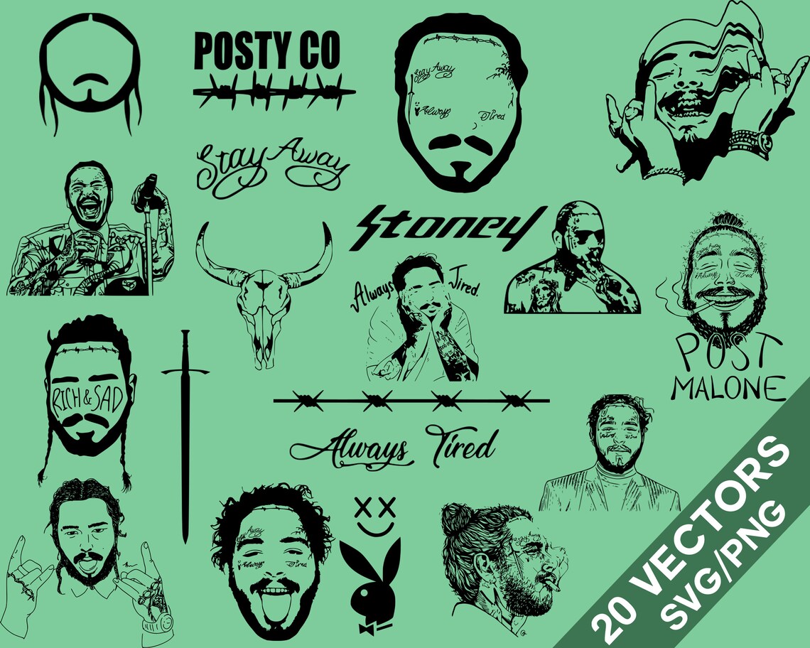 Post Malone Vector Pack, SVG, Png , Post Malone Clip Art, Post Malone ...
