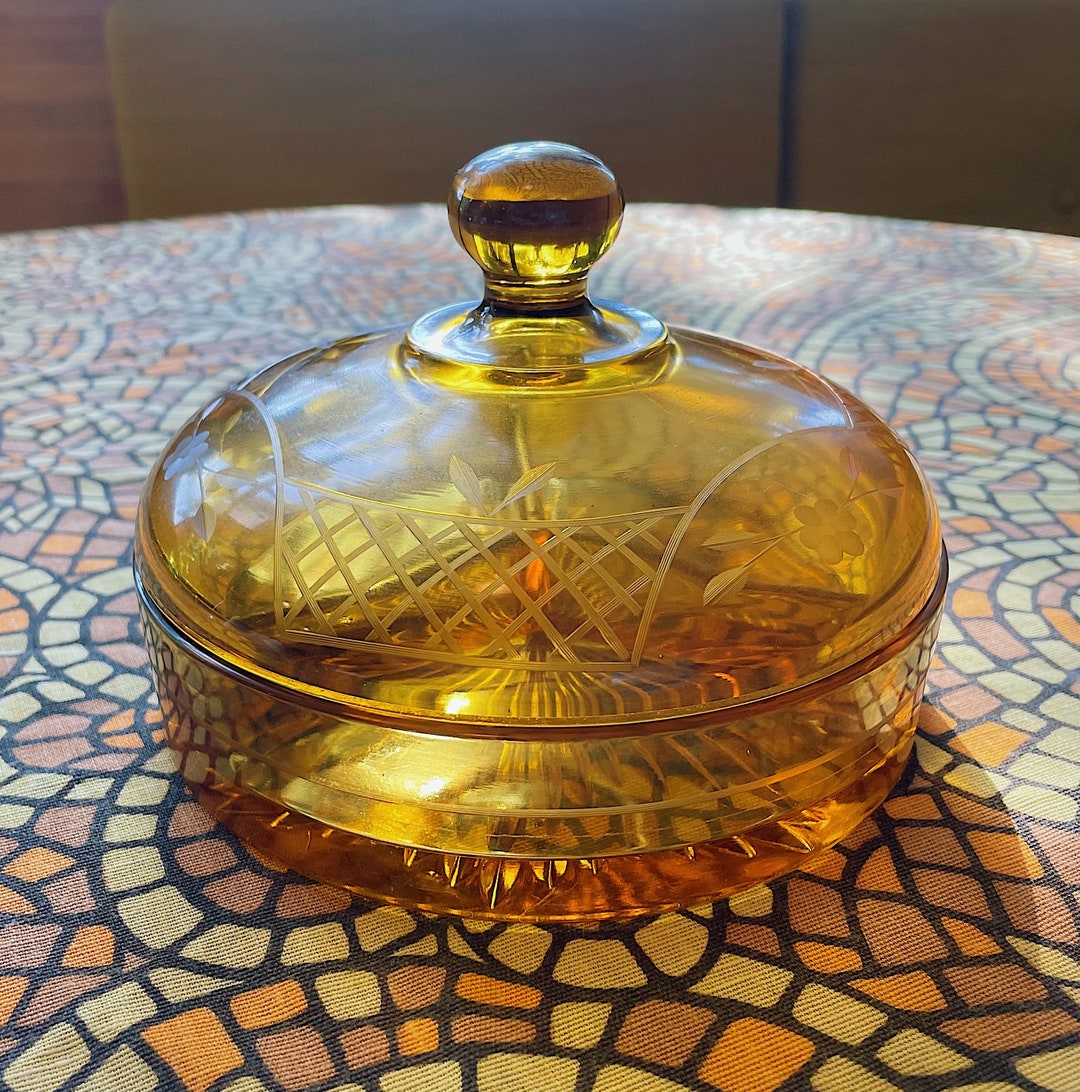Vintage 1950s Amber Candy Dish - Etsy