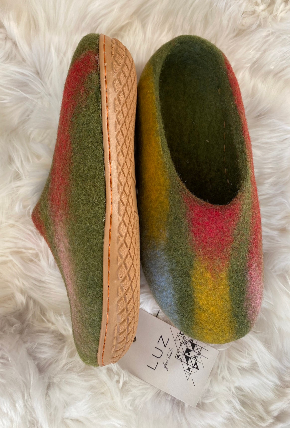 Fair Trade Organic Wool Felt Women Slippers: Colourful Mule Slip-ons ...