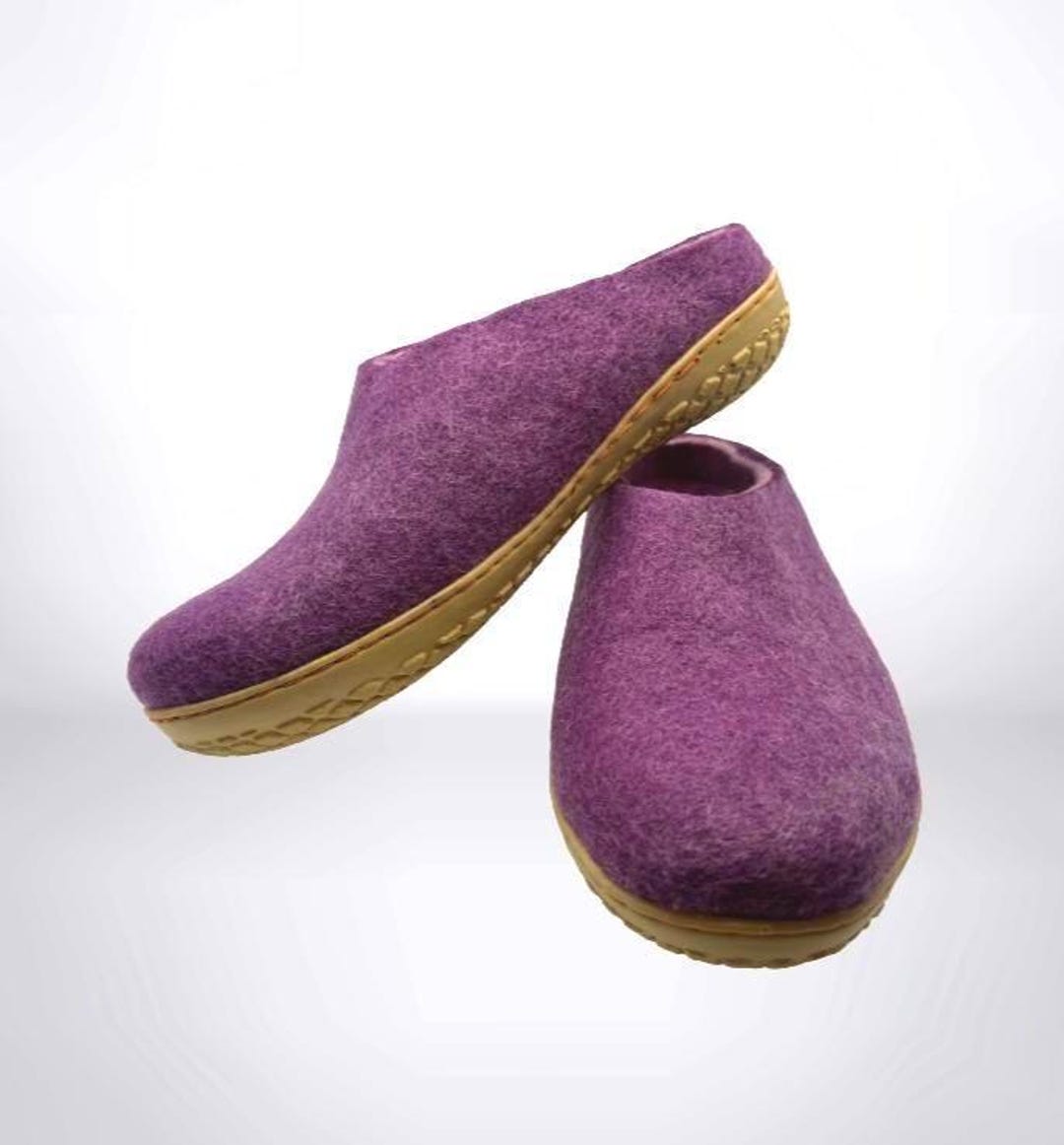Organic Wool Felt Mules – Wine Purple Slip-on Slippers, Fair Trade ...