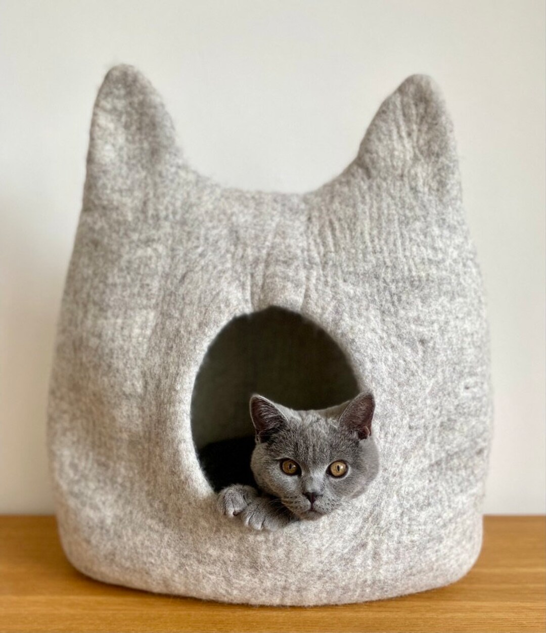 Cat Caves, Felt Cat House, Cozy Den With Ears, Grey, Kitten 100% Wool ...
