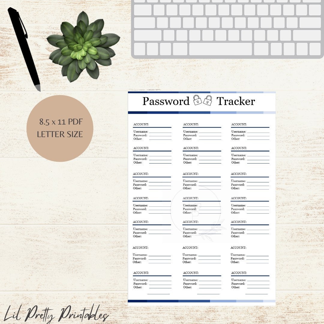 Printable Password Tracker, Printable Password Log - Etsy