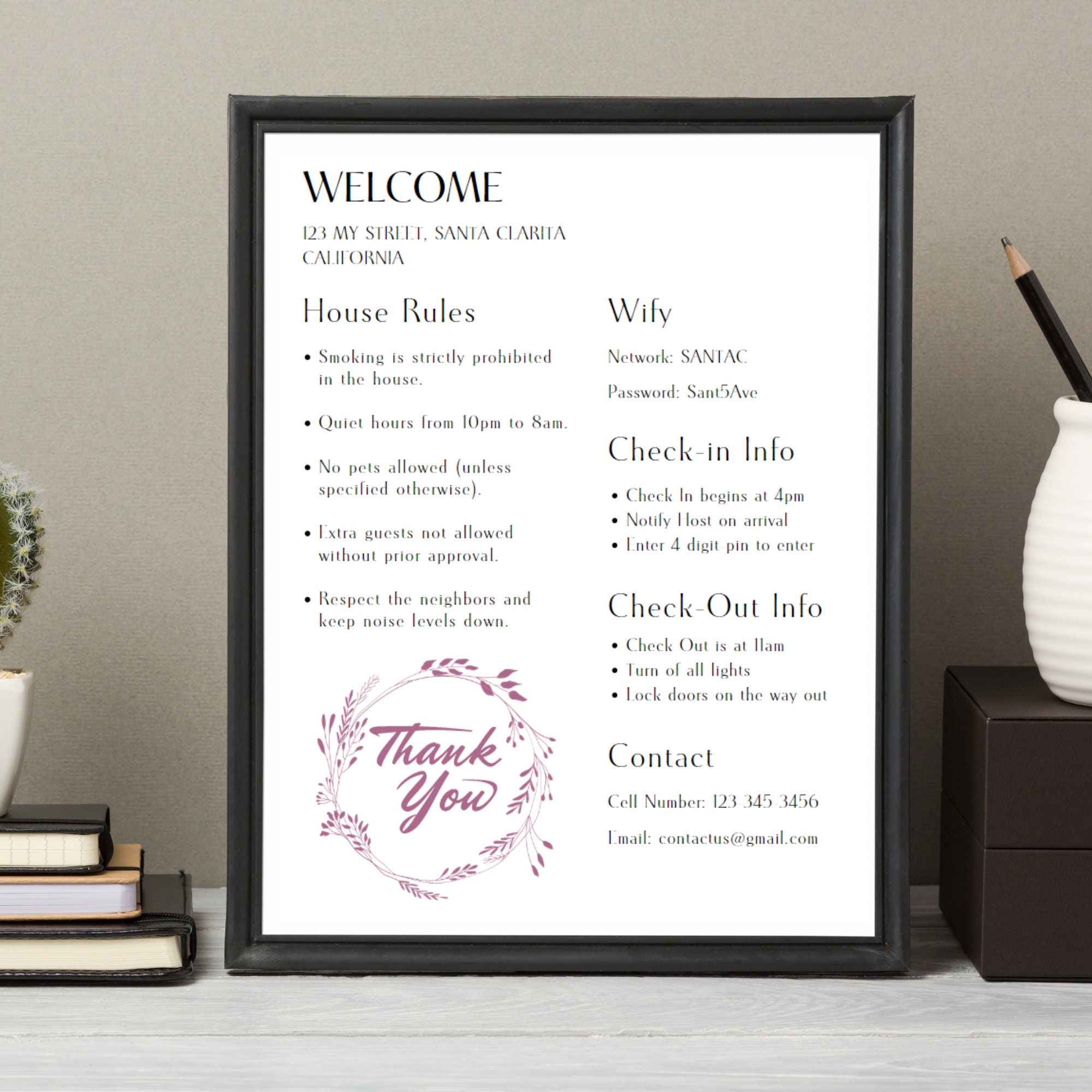 Editable Airbnb Welcome Sign: House Rules & Wifi Info (digital Download ...