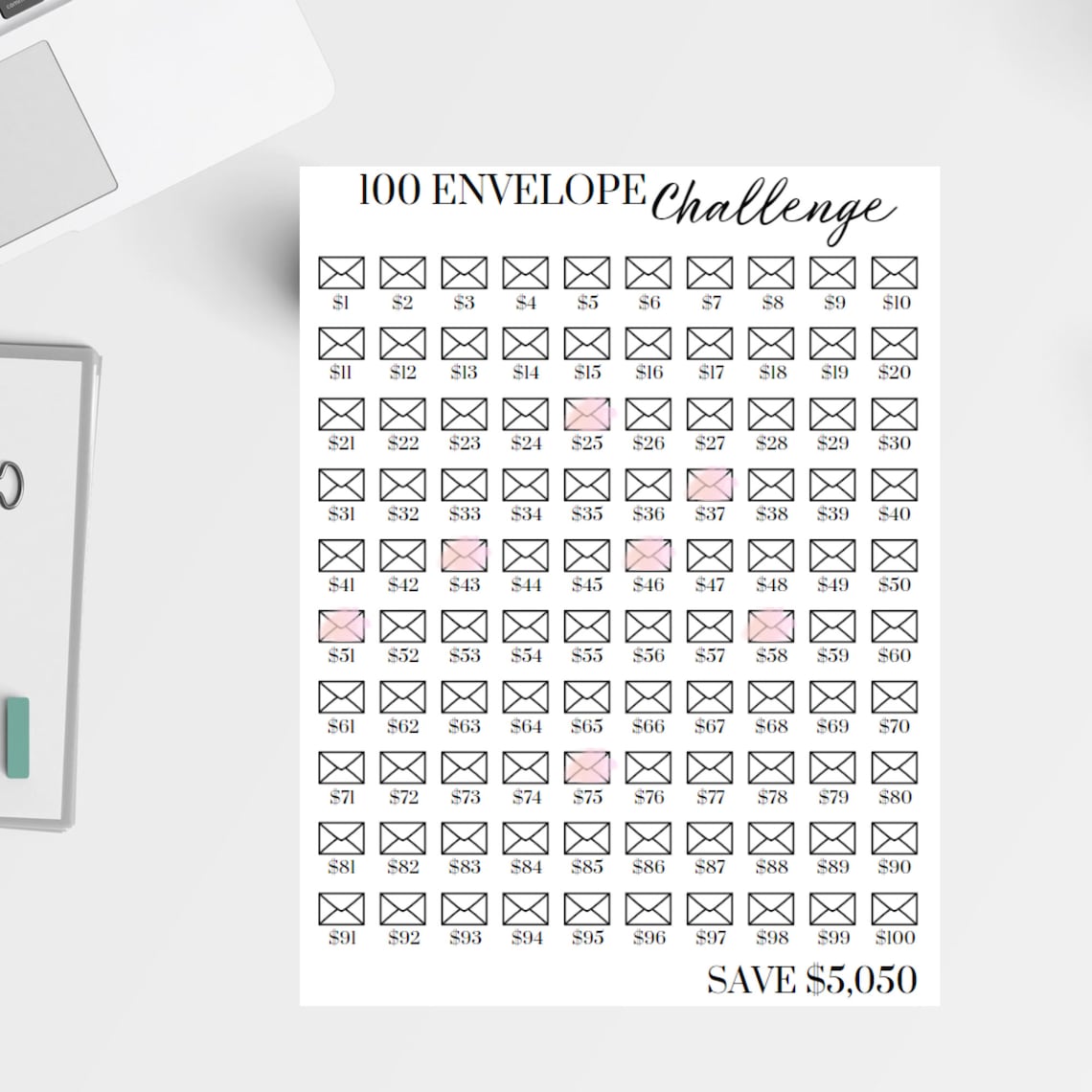 100 Envelope Challenge Printable, Money Savings Challenge, Digital ...