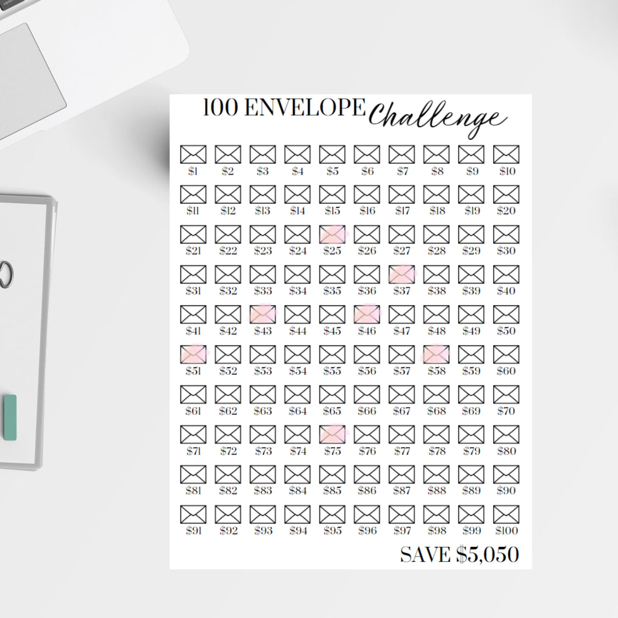 100 Envelope Challenge Printable, Money Savings Challenge, Digital ...