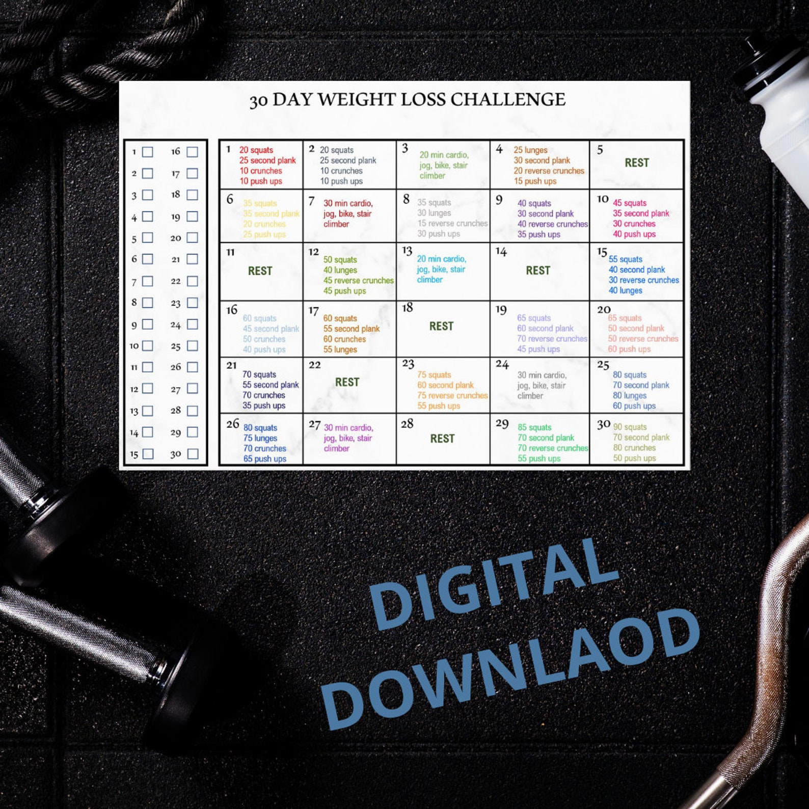 Printable Weight Loss Challenge 30 day challenge tracker | Etsy