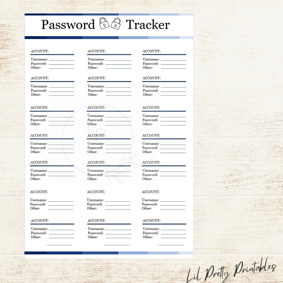Printable Password Tracker, Printable Password Log - Etsy