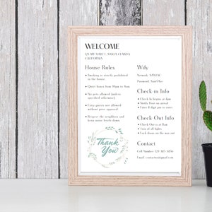 Editable Airbnb Welcome Sign: House Rules & Wifi Info (digital Download ...