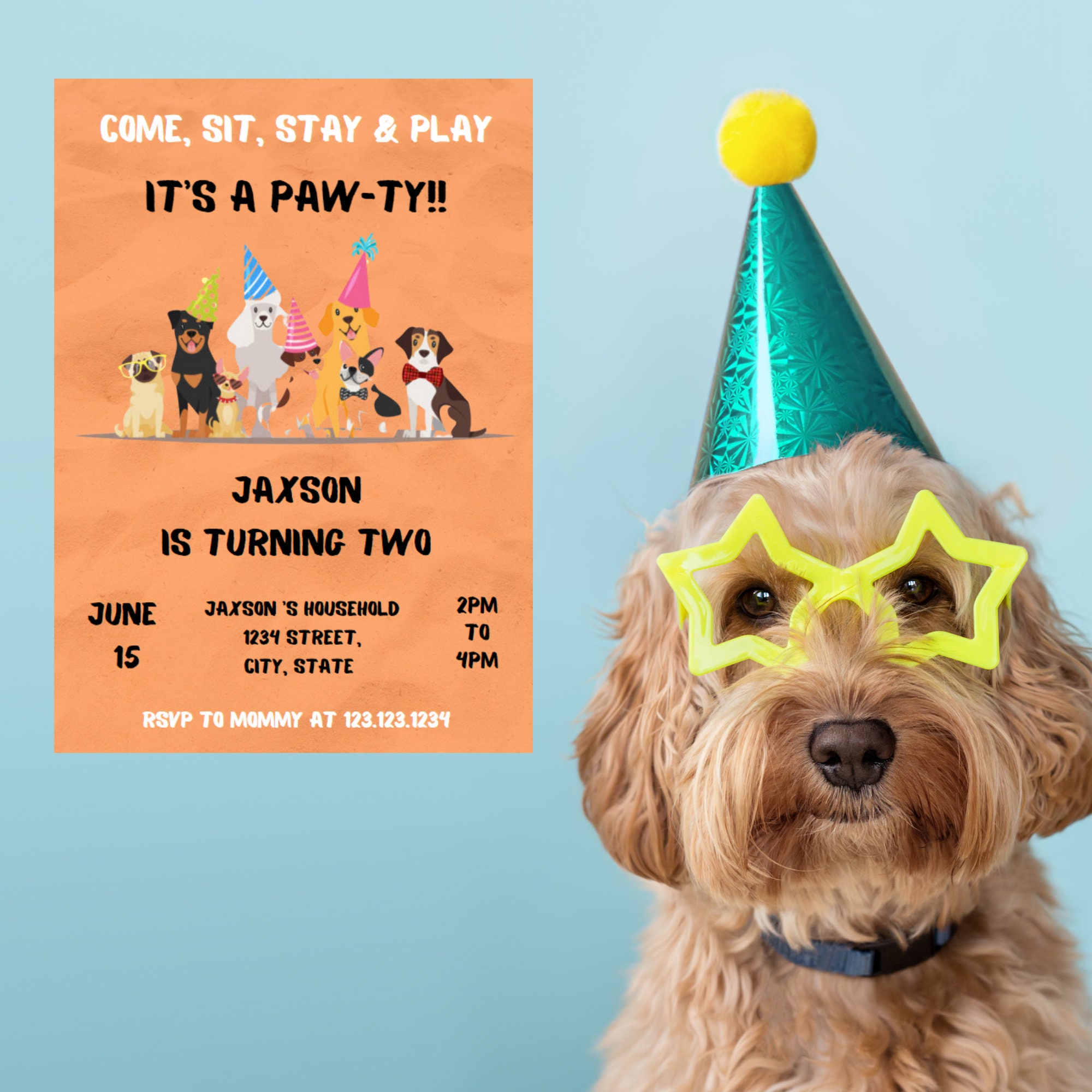 Dog Birthday Party Invitation, Puppy Birthday Invitation, Lets Pawty ...