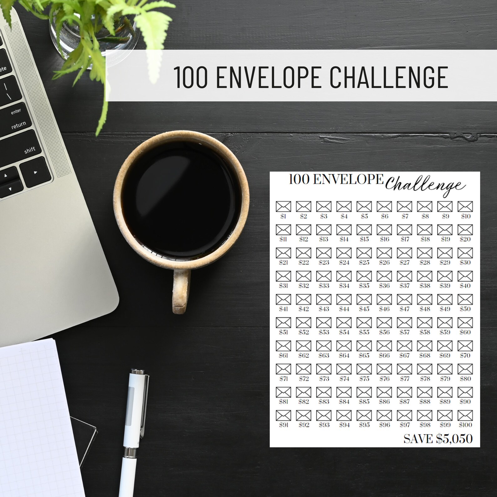 100 Envelope Challenge Printable, Money Savings Challenge, Digital Download, Savings Tracker ...