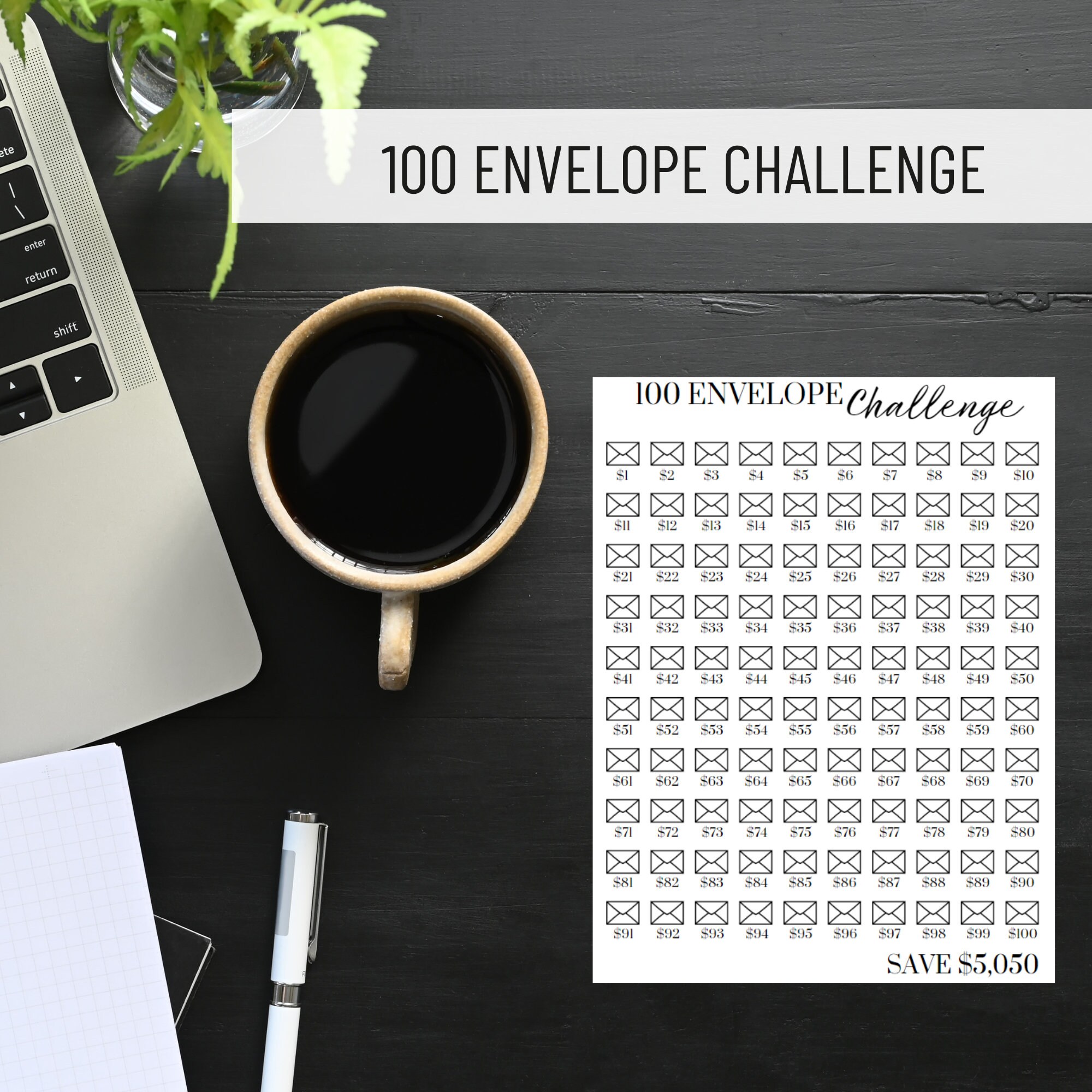 100 Envelope Challenge Printable, Money Savings Challenge, Digital ...