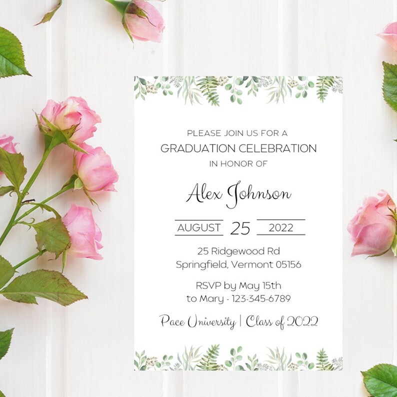 Editable Boho Graduation Invitation Template: 5x7 Party Invite (digital ...