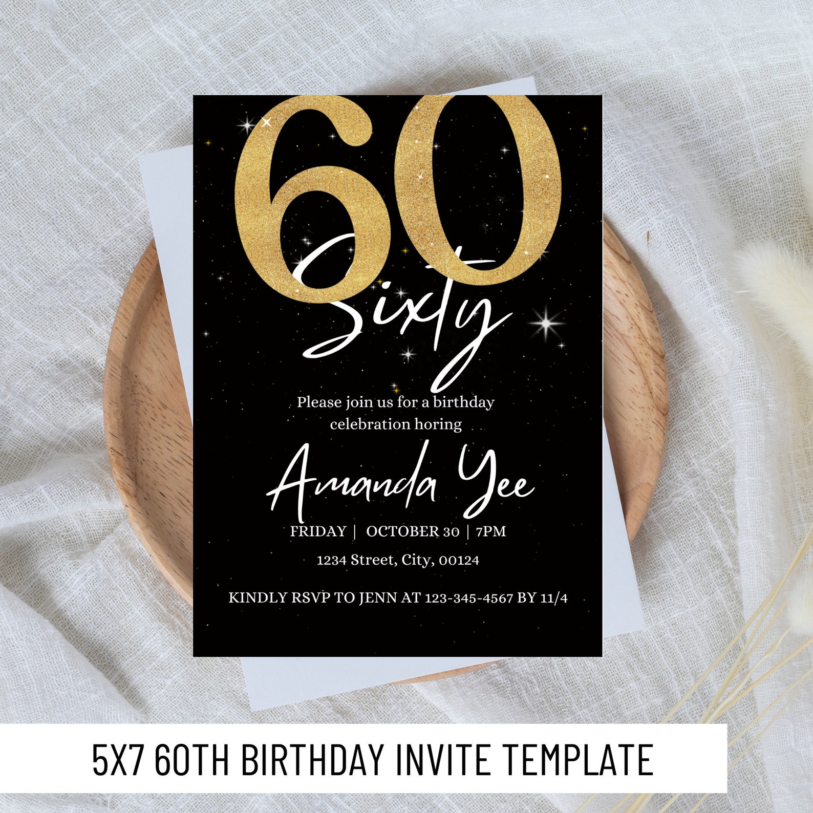 60th Birthday Invitation, 60th Invite Template, Digital 60th Birthday ...