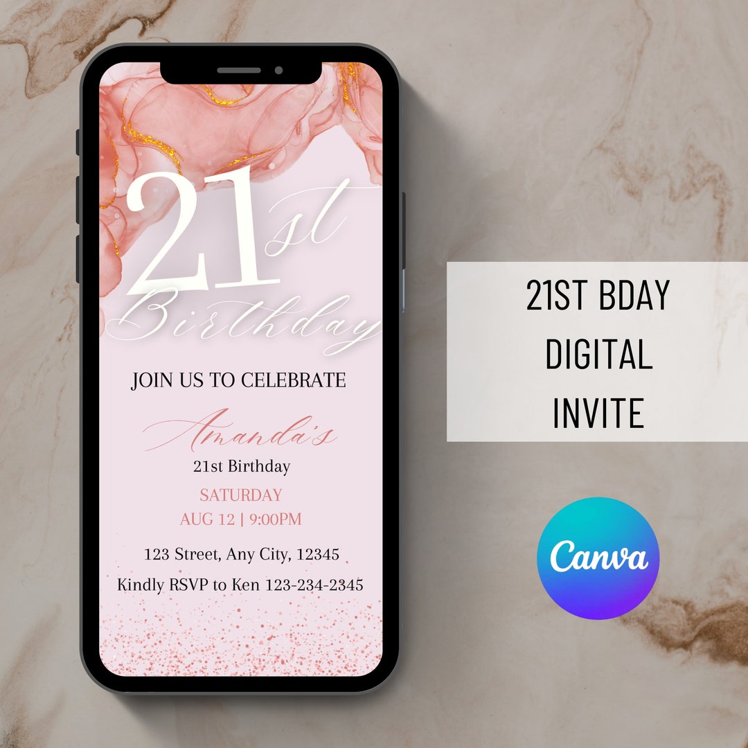 Digital Twenty One 21st Birthday Invitation Template 21th Electronic ...