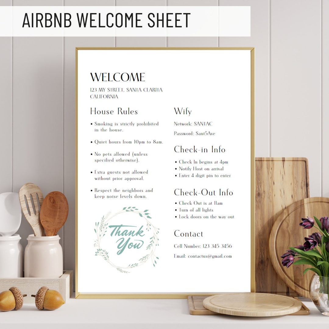 Editable Airbnb Welcome Sign: House Rules & Wifi Info (digital Download ...