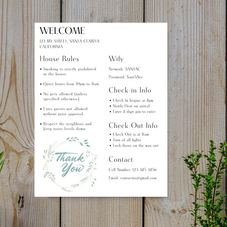 Editable Airbnb Welcome Sign: House Rules & Wifi Info (digital Download ...