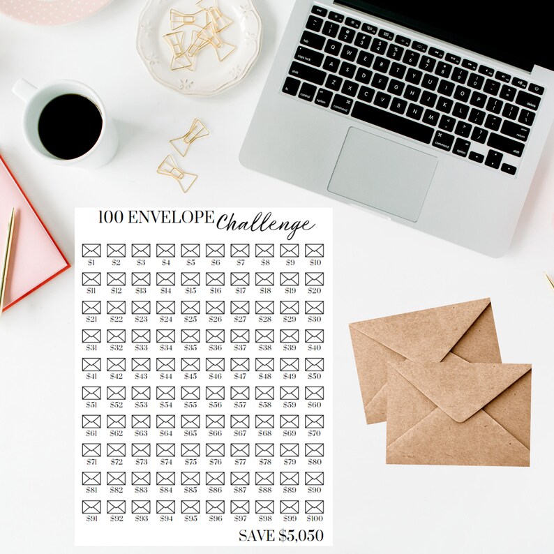 100 Envelope Challenge Printable, Money Savings Challenge, Digital Download, Savings Tracker ...