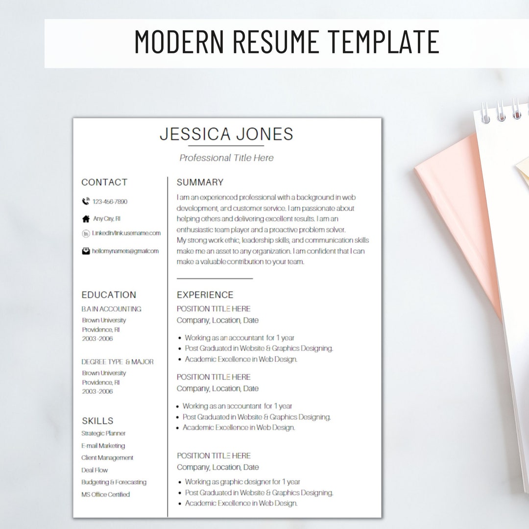 Clean, Simple, Modern, Minimalist Resume Template, Executive Resume - Etsy