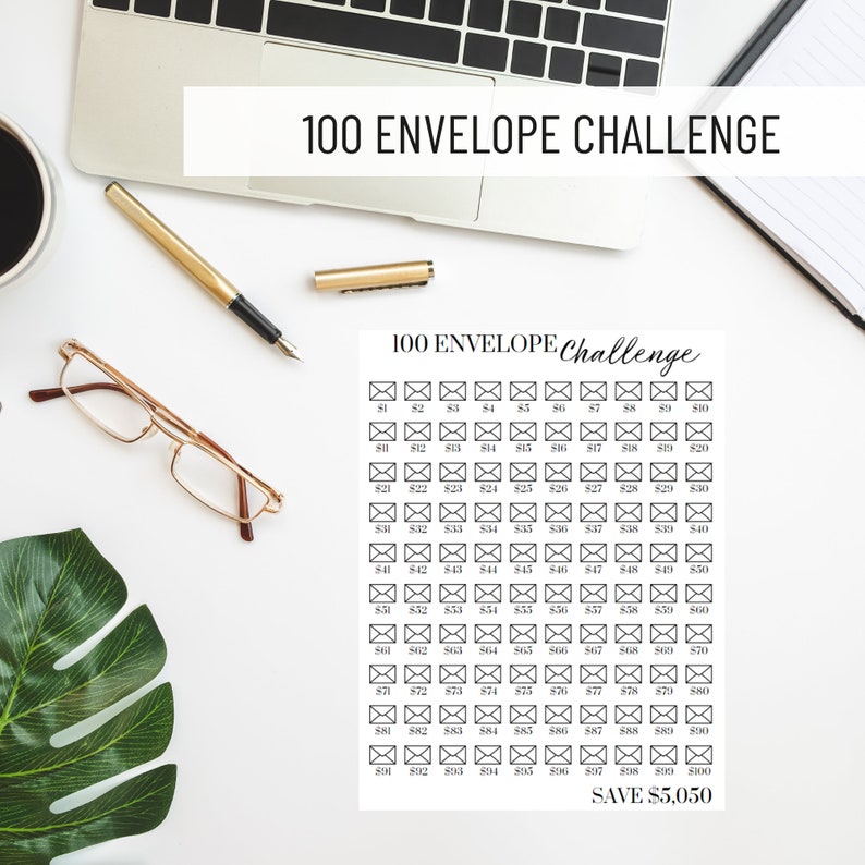 100 Envelope Challenge Printable, Money Savings Challenge, Digital Download, Savings Tracker ...