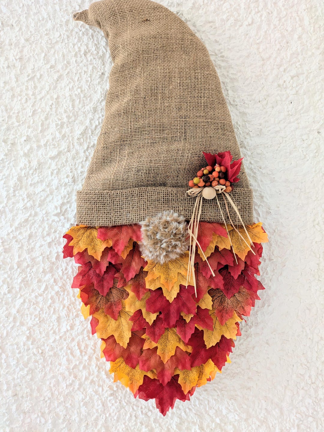 Autumn Gnome Door Wreath, Wool Nose & Maple Leaf Beard - Etsy