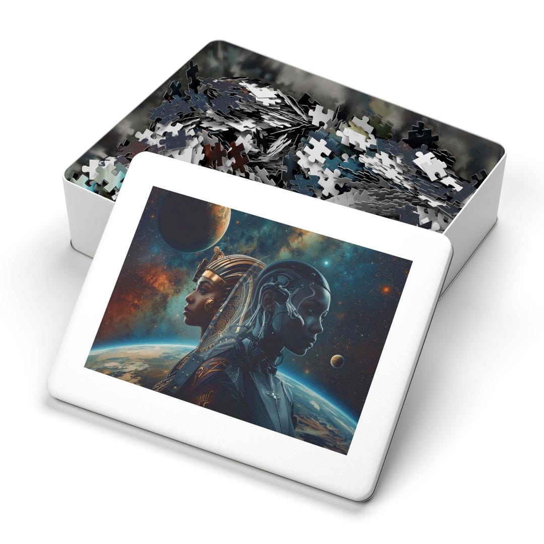 Ancient Pharaoh and Futuristic Android Jigsaw Puzzle With Tin | Space ...
