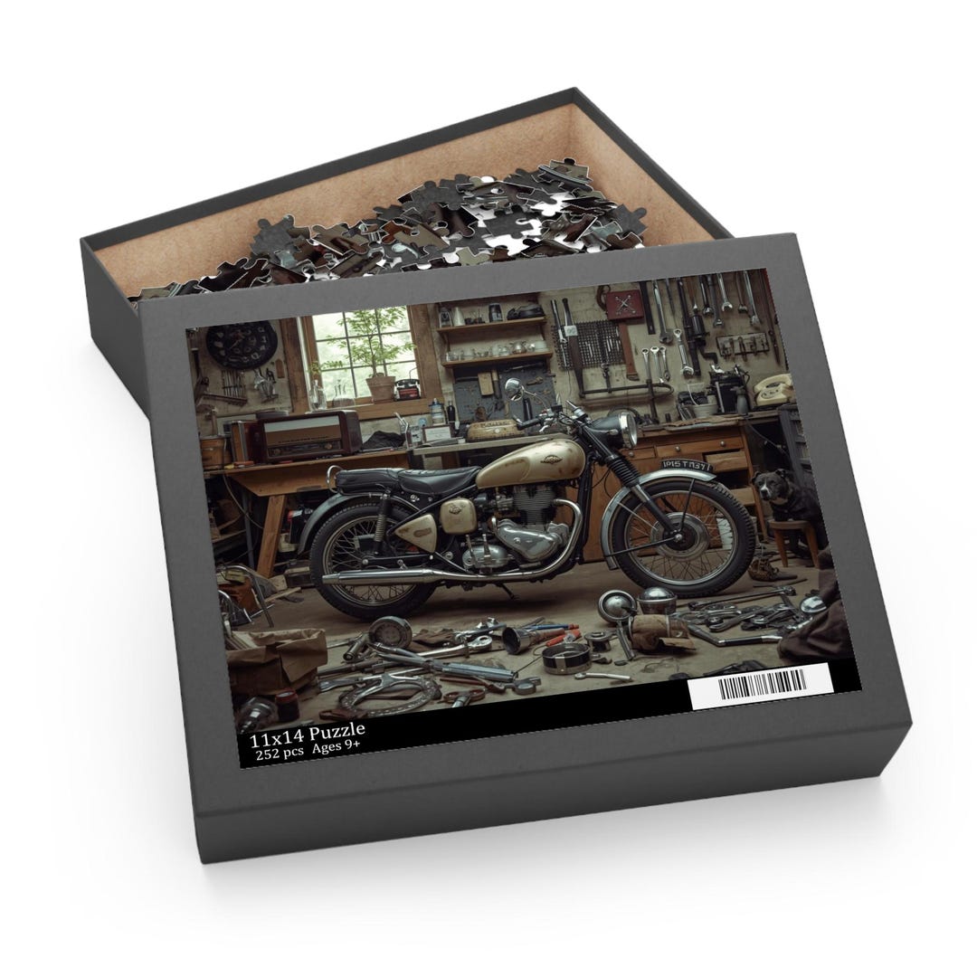 Vintage Motorcycle Garage Puzzle | Retro Bike Workshop Jigsaw - Etsy
