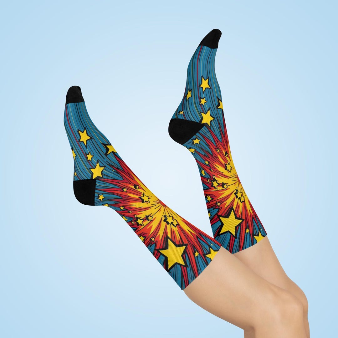 Comic Starburst Socks | Cushioned Crew Socks - Etsy